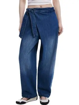 Desigual Faux-wrap Jeans With Tie Detail - Blue
