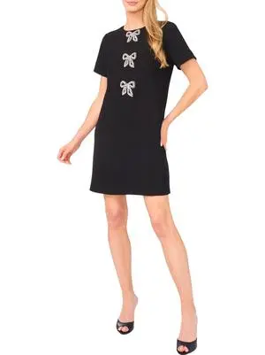 CECE DUPRAZ Rhinestone Bows Shift Mini Dress - Rich Black