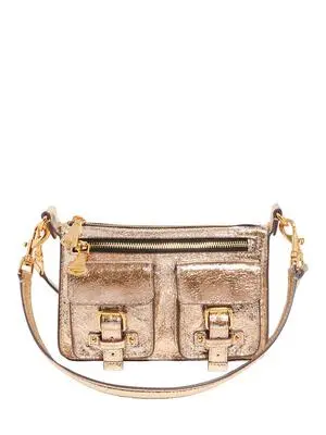 AIMEE Mini Saddle Up Convertible Leather Crossbody Bag - Crinkled Gold