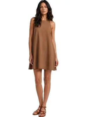 MONLICIA Monlicia Calia Linen Blend Sleeveless Fit & Flare Mini Dress Brown