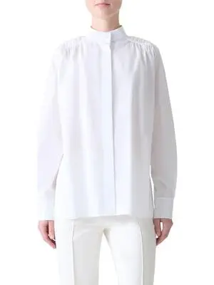 Akris Mandarin Collar Cotton Poplin Button-up Shirt - White 001