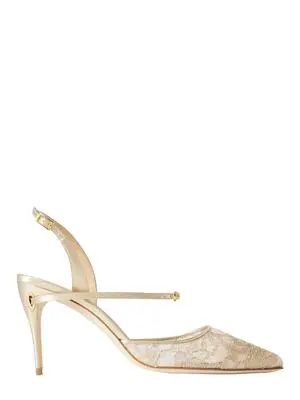 Jennifer Chamandi Vittorio 85 Lamé-trimmed Metallic Lace Slingback Pumps - Gold