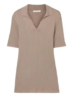 THE ROW Kaiomi Ribbed-knit Polo Top - Brown