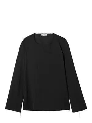 THE ROW Cattaleya Frayed Wool-canvas Top - Black
