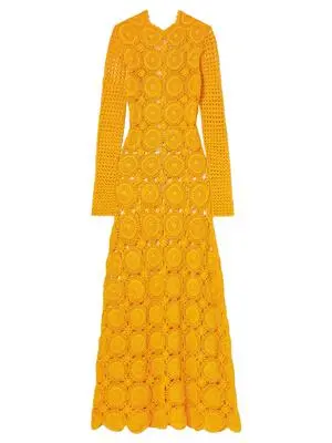 Escvdo Siula Crocheted Organic Cotton Maxi Dress Mustard