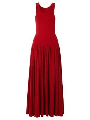 Loulou De Saison Jada Gathered Knitted Maxi Dress - Red
