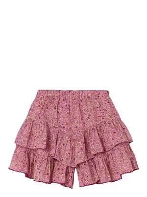 MARANT ETOILE Jocadia Tiered Printed Cotton-Gauze Shorts Pink