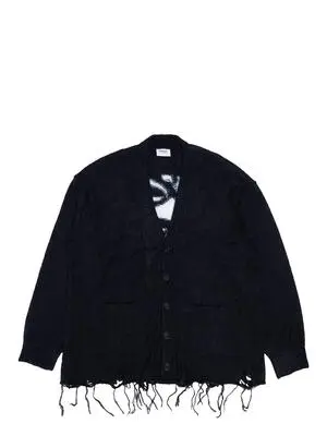 A BATHING APE Logo Distressed Cardigan - Black