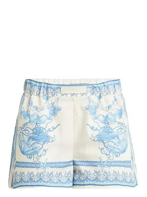 Versace Underwater Barocco Bicolor Foulard Cotton Poplin Pull-On Shorts Eggshell Bright Dv B
