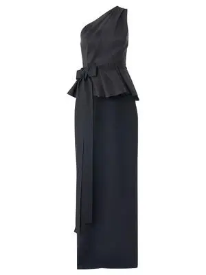 Carolina Herrera One-shoulder Peplum Gown With Bow - Black