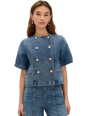 Ulla Johnson Serge Short Sleeve Denim Jacket - Danube