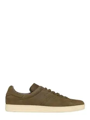 TOM FORD Warwick Nubuck Leather Low-Top Sneakers Olive/cream