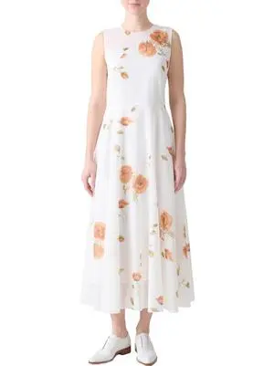 Akris Poppy Print Cotton Midi Dress - Ecru-terra