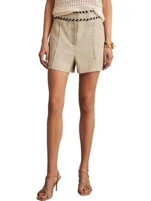 REISS Linen Whipstitch Shorts - Neutral