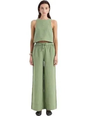 MONLICIA Ciel 100% Linen Wide-Leg Pants Ciel Green