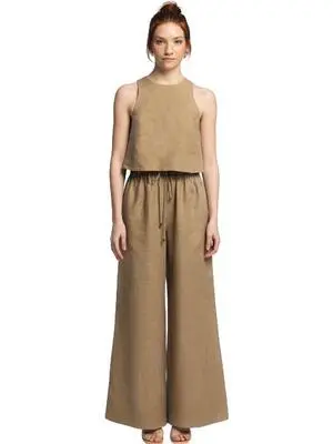 MONLICIA Ciel 100% Linen Wide-Leg Pants Dark Beige