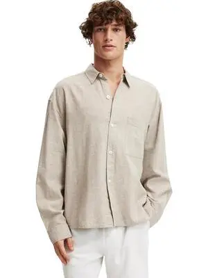 COTTON ON Eli Long Sleeve Shirt - Textured Oatmeal