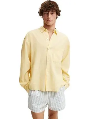 COTTON ON Eli Long Sleeve Shirt - Textured Summer Yellow