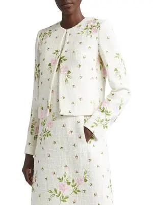 Giambattista Valli Rose Embroidered Cotton Blend Jacket - Trianon Roses Boucle