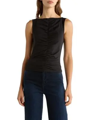 FRAME Ruched Sleeveless Top - Black