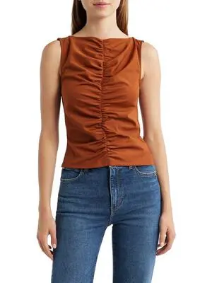 FRAME Ruched Sleeveless Top Chestnut