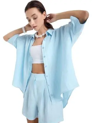 MONLICIA Iyan Linen Oversized Shirt Blue