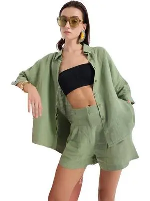 MONLICIA Iyan Linen Oversized Shirt Green