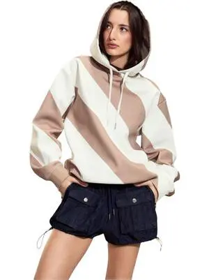 Cynthia Rowley Striped Relaxed Hoodie - Camel White
