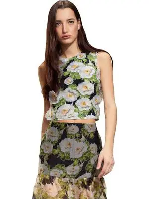 Cynthia Rowley Cornelia Flower Applique Top - Black Floral