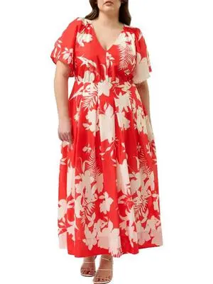 ESTELLE Solstice Floral Print Maxi Dress - Poppy Red/ Cream