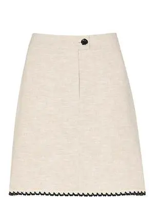 Whistles High-rise Linen-blend Mini Skirt With Broderie Trim - Brown