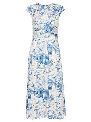 Whistles Rome-print Twist-neck Woven Midi Dress - Multi-coloured