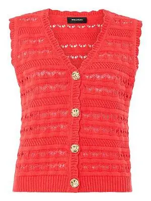 Whistles Pointelle V-neck Cotton Tank - Red