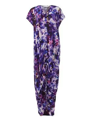 LEEM Ruched-front Printed Woven Kaftan - Purple