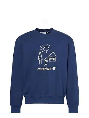 Carhartt Work In Progress Embroidered Cotton-blend Sweatshirt - Air Blue / Brown