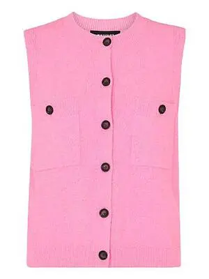 Whistles Round-neck Button-down Textured Cotton-blend Tank - Pink