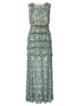 MALINA Graphic-print Ruched-panel Sleeveless Silk Maxi Dress - Ocean Corals