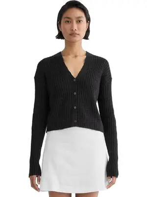 Everlane Cotton Linen Blend Ribbed Cardigan - Black