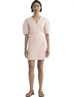 Everlane Seersucker Mini Wrap Dress Soft Orange/bone White