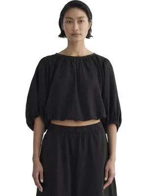 Everlane Gauze Puff-sleeve Top - Black