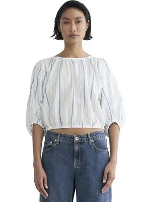 Everlane Gauze Puff-Sleeve Top Bone White/dutch Blue