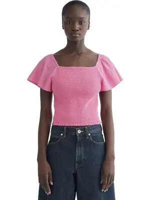 Everlane Gauze Smocked Top - Deep Pink