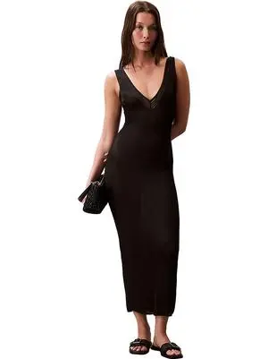 Calvin Klein Viscose Rib Midi Dress - Black