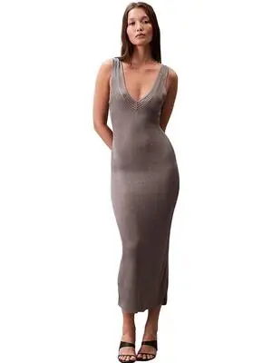 Calvin Klein Viscose Rib Midi Dress Titanium