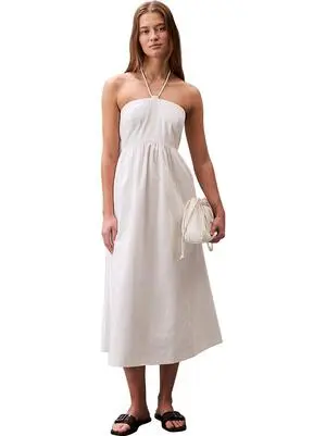 Calvin Klein Cotton Twill Halter Midi Dress - Blanc De Blanc