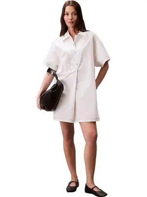 Calvin Klein Cotton Twill Mini Shirt Dress - Blanc De Blanc