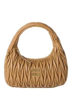 Miu Miu Matelassé Nappa Leather Hobo Bag - Caramel