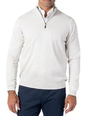 Robert Talbott Eastwood Quarter Zip Sweater - Oatmeal With Gray Tipping