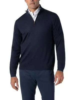 Robert Talbott Eastwood Quarter Zip Sweater - Sky Blue With Navy Tipping