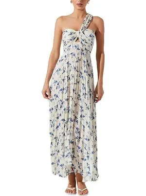 Astr The Label Rasya One Shoulder Floral Maxi Dress - White Blue Floral